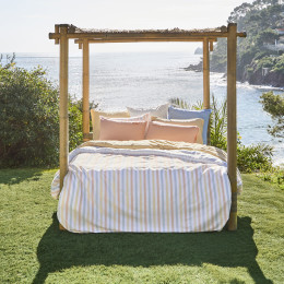 Housse de couette réversible lin et coton lavé Tempos marine rayé ...